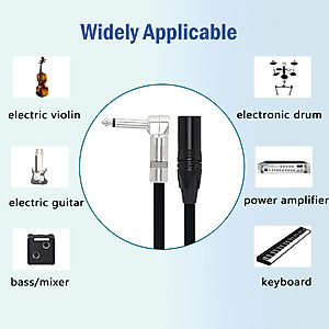 PNGKNYOCN Right Angle 6.35mm Mono to XLR 3 Pin Cable,90 Degree 1/4 Male to XLR Male Interconnect Cable for Soundbox, Microphone, Power Amplifier Etc(50cm)