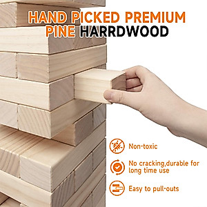 SHAREWIN Giant Tumbling Tower (Stack from 1.77Ft to 4+ Ft), Wood Stacking Giant Blocks Game| Made from Premium Pine Wood| Ideal for Family, 54PCS