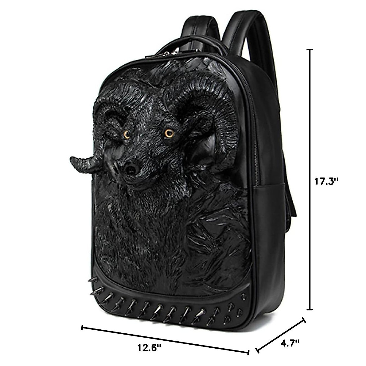 Halloween Studded Backpack 3D Goat Head Sculpture 3D Model Backpack Laptop Computer Handbags Travelling Rucksack Bag