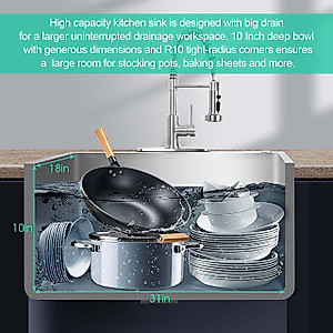 Homikit Kitchen Sink 33 x22 Inch, 16 Gauge Stainless Steel Topmount Drop In Kitchen Sinks Single Bowl 2-Hole R10 Corner, 10" Deep Large Handmade Farmhouse Workstation Sink with 5 Pack Accessories
