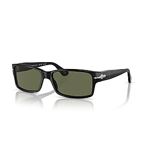 Persol PO2803S Rectangular Sunglasses, Black/Green Polarized, 58 mm