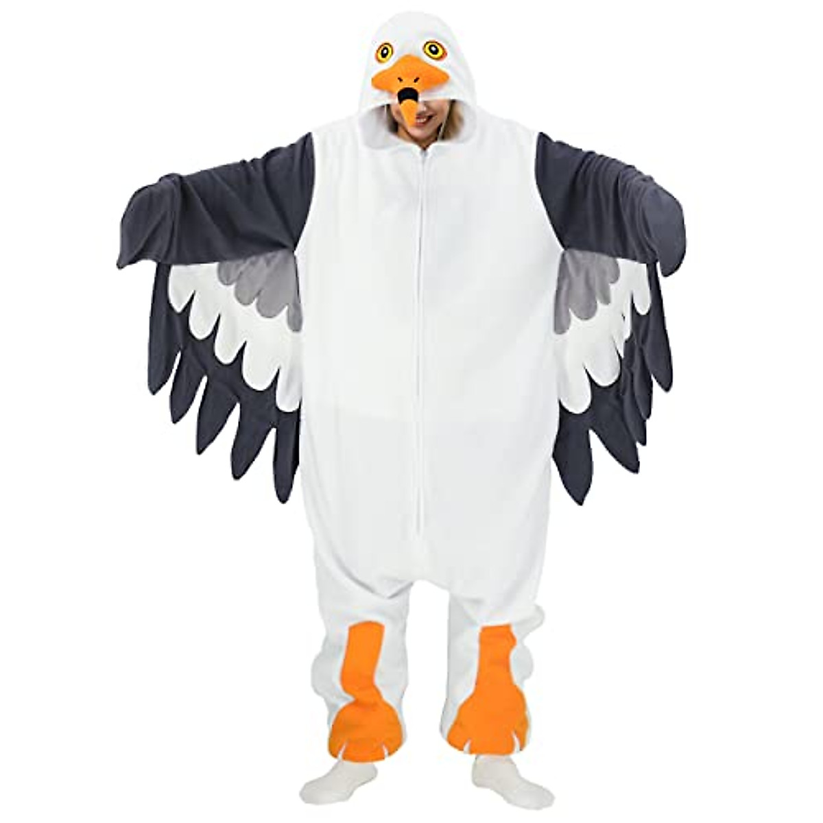 Adult Seagull One Piece Pajamas Animal Cosplay Halloween Costume for Men Women
