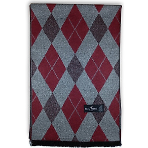 Livativ Bleu Nero Luxurious Winter Scarf for Men and Women – Large Selection of Unique Design Scarves – Super Soft Premium Cashmere Feel Burgandy/Grey Argyle