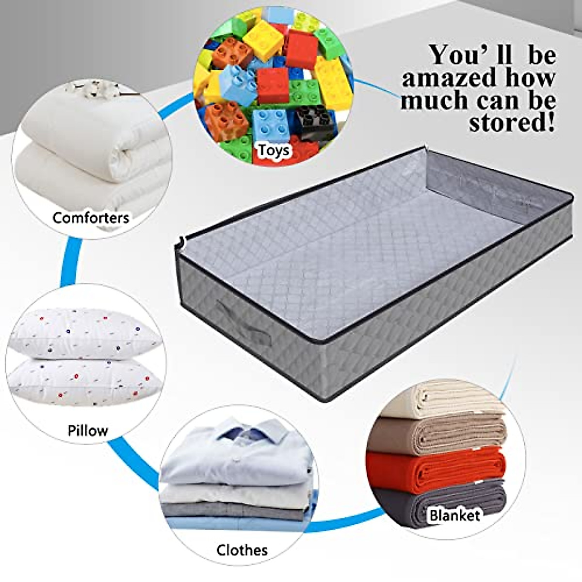 Homelove Under Bed Storage Bags, 2 Pack Fabric Underbed Storage Containers with Reinforced Handles and Clear Window Foldable Bedroom Organizer Bags Bin for Blankets Clothes Comforters Toys,Grey