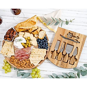 WinTruffles Acacia Cheese Board Set - Cheese Board and Knife Set, Cheese Platter, Cheese Platter Board, Cheese Tray, Charcuterie Board Set … (Round Acacia)