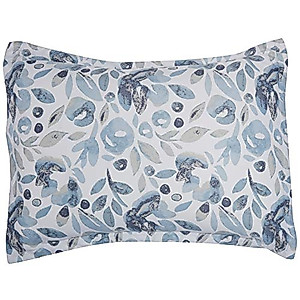 Amazon Basics 10-Piece Bed-in-a-Bag - Soft, Easy-Wash Microfiber - Full/Queen, Blue Watercolor Floral
