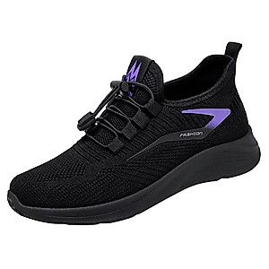 Womens Fashion Sneakers Mesh Breathable Elastic Adjustable Slip-On Running Shoes Durable Casual Non Slip Low Top Tennis Shoes,Black,7