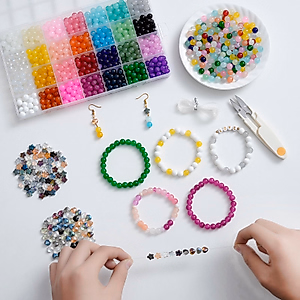Biuthieny 800 pcs Glass Beads for Jewelry Making,28 Color 8mm Glass Crystal Beads with Glass Star Heart Spacer Beads for Crafts DIY Bracelet Earrings Necklace Making