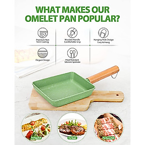 BUNDLEPRO Japanese Omelette Pan, Non Stick Tamagoyaki Eggs Frying Pan, Square Granite Cookware set, Small Induction Skillet with Silicone Spatulas for Breakfast(7.1inch)
