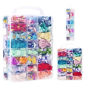 JOYMOMO Hair Bow Holder Organizer for Headbands, Hair Clips, Hair Ties, Scrunchies, Baby Girl Hair Accessories Storage Box, Transparent Double-layer Storage Organizer (Without Accessories)