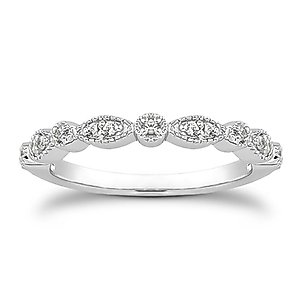 espere Milgrain Marquise & Round Cubic Zirconia Half Eternity Ring Stacking Infinity Wedding Band Sterling Silver Rings Rhodium Plated Size 3.5
