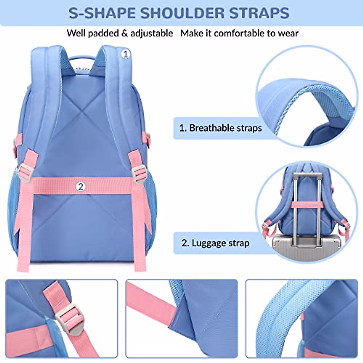 El-fmly Big School Backpack Bookbag for Teen Students, Multi Pockets Water Resistant Casual Daypack with 15.6 inch Laptop pocket for Travel(Grey)