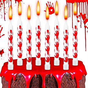 Gulfmew 12 Pcs Bloody Handprint Candles Birthday Scary Cake Decorations Have a Killer Birthday Cupcake Topper Blood Splatter Creepy Vampire Zombie Halloween Party Decorations Carnival Supplies