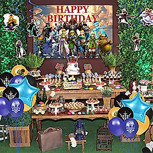 85Pcs Game Birthday Party Supplies, Party Decorations Includes Banner, Cake Topper, Background, Hanging Swirl, Balloon, Foil Balloon, Cupcake Topper Birthday Party Decorations for Boys and Girls