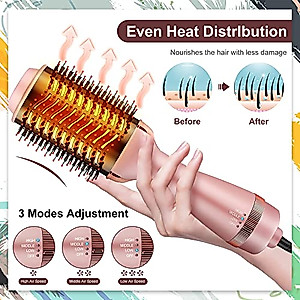 Cosermart Hair Dryer Brush 4 in 1 Blow Dryer Brush with Comb, Upgraded Hot Air Brush with Negative Ion Anti-frizz Blowout Brush Hair Dryer for Drying, Straightening, Curling, Salon, Hair Volumizer