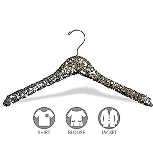 The Great American Hanger Company Silver Sequined Wooden Hanger, Curved 17 Inch Hanger with Hardwood Core and Polished Chrome Swivel Hook