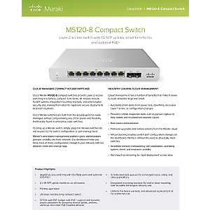 MS120-8LP-HW Cisco Meraki Cloud Managed Network Switch NO License