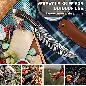 zarfand Professional Chef Knives, Sharp Feather Boning Knife Hand Forged Knife High Carbon Steel Boning knife for Meat Cutting Cooking Knife with Sheath for Kitchen Outdoor