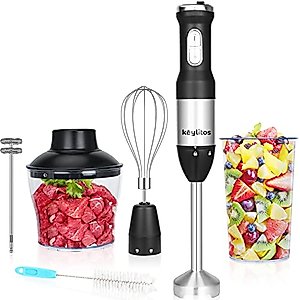 Keylitos 5 in 1 Immersion Hand Blender Mixer, [Upgraded]1000W Handheld Stick Blender with 800ML Beaker,600ML Chopper,Whisk and Milk Frother for Smoothie,Baby Food,Sauces Red,Puree,Soup