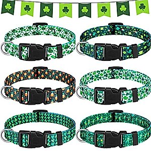 6 Pieces St. Patrick's Day Dog Collars Adjustable Holiday Soft Basic Dog Collars Comfy Cat Collar with Plastic Buckle for Small Medium Large Dogs Cats Puppy Pets Accessories (Large)