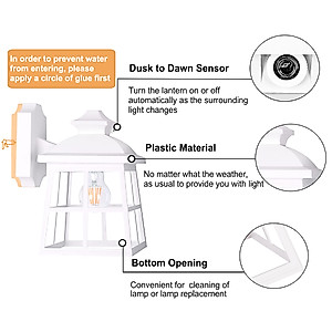 FUDESY Dusk to Dawn LED Outdoor Wall Lantern,White Plastic Photocell Sensor Porch Light with 8W 800LM Edison Filament Bulb,Exterior Wall Mount Light Fixture for Yard,Patio,Garage,FDS747EPSW1