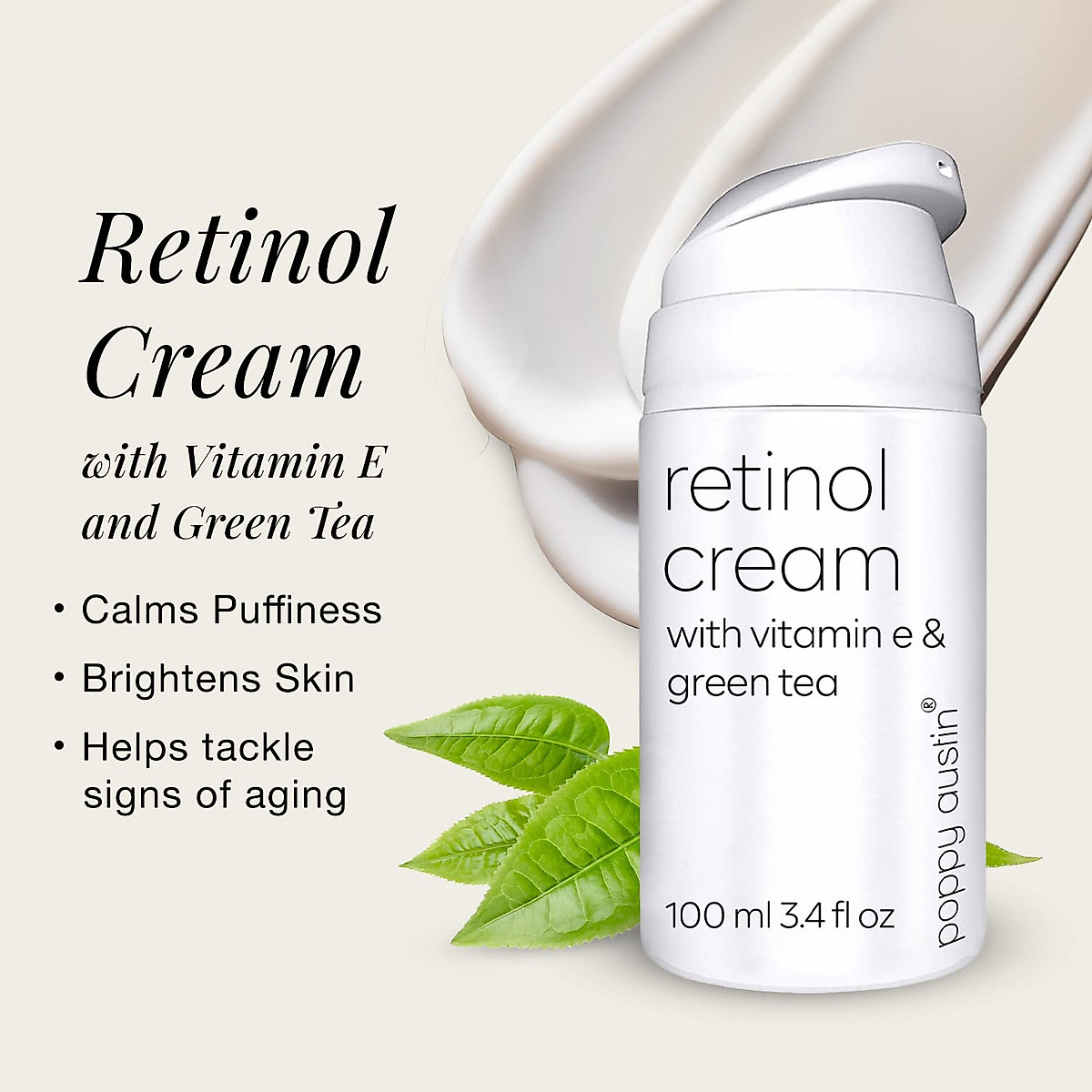 poppy austin Retinol Cream for Face 3.4OZ, High-Strength Retinol Night Cream - Cruelty Free Wrinkle Cream For Face - Anti Aging Eye Cream Retinol For Face & Body