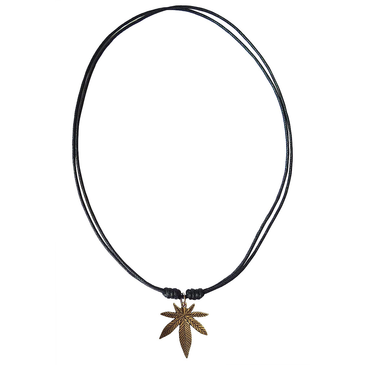 Bijoux de Ja Antique Bronze Pot Leaf Weed Pendant Adjustable Black Cord Necklace 16-30 Inches