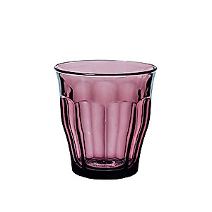 Duralex Made In France Picardie Glass Tumbler Drinking Glasses Set of 4. Size 8-3/8 oz, Mixed Colors: Plum, Green Marine Blue, Grey.