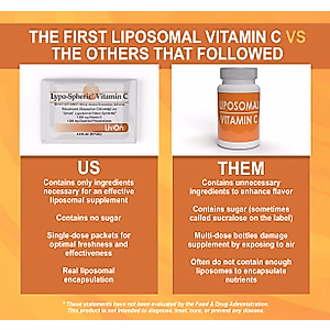 LivOn Laboratories Lypo–Spheric Liposomal Vitamin C 1000mg 30 Packets - No Sugar, Immune Support, Plant Based - Easy to Swallow, Absorbable, Convenient Individual Packets 100% Non–GMO, Gluten Free
