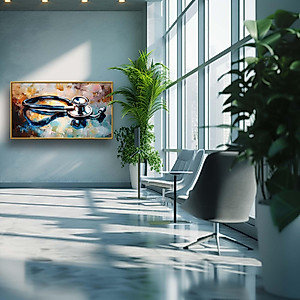 Stethoscope Canvas Wall Art,Medical Wall Art,Orange And Blue Wall Art,Framed Wall Art,Modern Bedroom Decor,Medical Office Wall Art (Gold Metal Framed, 48"Wx27"H/122x68cm)