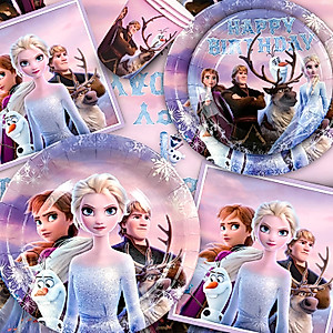 Frozen Birthday Party Decorations,184pcs Frozen Birthday Decorations&Tableware Set - Frozen Party Plates Cups Napkins Cake Toppers Tablecloth Balloons Banner etc Frozen Party Decorations for Girls