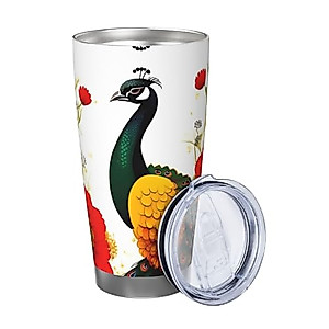 WXZYFP Car cup (single silver rim), can use a straw or drink directly, easy to use.Peacock Red flower