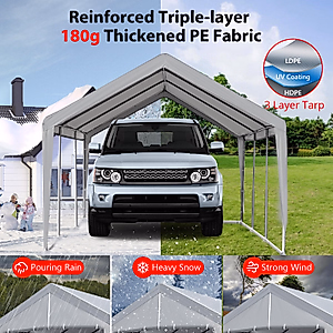 Agrestem Carport 13 x 20 Heavy Duty Portable Garage, Waterproof Anti-Snow Carport with Removable Sidewalls 180G PE Fabric, Galvanized Steel Pipe, 4 Roll-Up Ventilated Windows, Car Port for Car Pickup