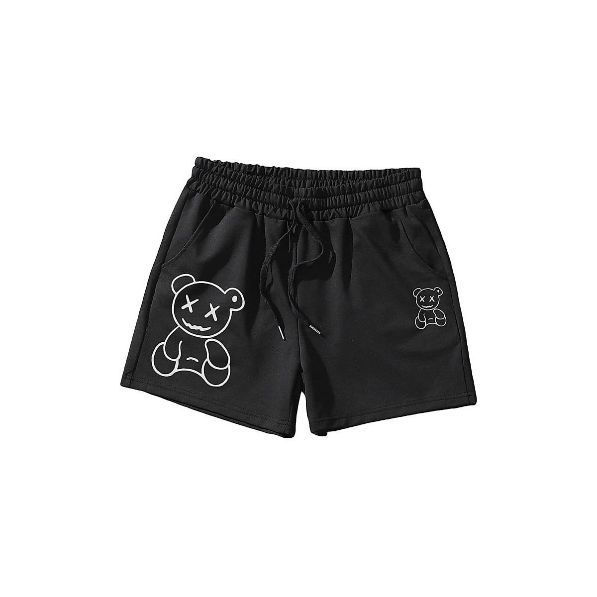 SOLY HUX Men's Cartoon Print Drawstring High Waisted Sweat Shorts Casual Summer Track Shorts with Pocket Black L