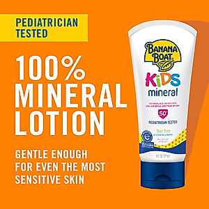 Banana Boat Kids 100% Mineral Sunscreen Lotion SPF 50, Twin Pack | Kids Sunscreen, Kids Sunblock, Banana Boat Mineral Sunscreen for Kids, Oxybenzone Free Sunscreen SPF 50, 6oz each (Pack of 2)