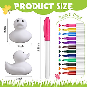 Jerify 12 Pcs 2 Inch White Blank Rubber Ducks Creative Rubber Ducks with Pens of 12 Colors for Pool Bathtub Float Cute Ducks DIY Ducks Birthday Gifts Baby Party Favors Accessories for Kids