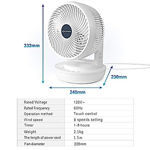 MYCARBON Quiet Air Circulator Fan DC Motor Desk Fan Auto Oscillating Fan With Remote 8 Speeds, 3 Modes, 8H Timer Cooling Table Fan for Bedroom, Offices, Whole Room