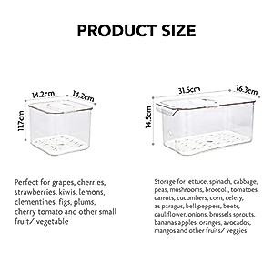 elabo Food Storage Containers Fridge Produce Saver- Stackable Refrigerator Organizer Keeper Drawers Bins Baskets with Lids and Removable Drain Tray for Veggie, Berry and Fruits