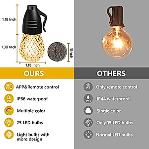 Outdoor String Lights with 25 Multi-Color LED Bulbs, 49ft IP65 Waterproof Shatterproof RGBW Patio Light, Bluetooth App&Remote Control, Hanging Christmas Light for Outside Backyard Garden Party Balcony