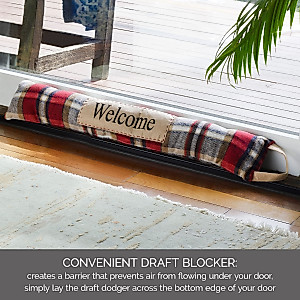 Elements 34.65x5.12x3.15 Inch Red Plaid Welcome Fabric Draft Stopper