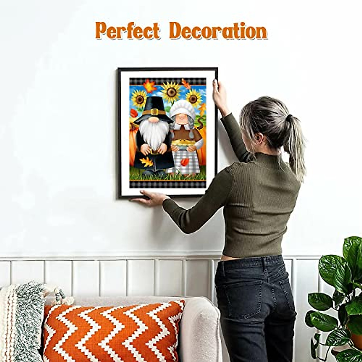 NAIMOER Gnomes Diamond Painting Kits for Adults, Fall Diamond Painting Thanksgiving 5D Sunflowers Diamond Painting Kits Full Drill Diamond Art Love Couple Pics Craft for Home Wall Art Decor 30x40cm