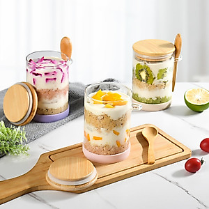 CHEODIN Overnight Oats Containers with Lids,16oz Overnight Oats Jars, 6Pack Oatmeal Cups,Meal Prep Containers,Glass Meal Prep Containers with Lids