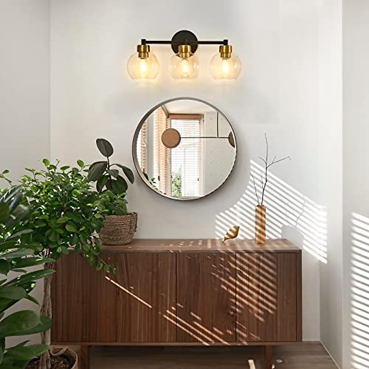 yenlacy Bathroom Light Fixtures, Black and Gold 3 Light Bathroom Vanity Light, Bathroom Lights Over Mirror with Globe Glass Shade and Metal Base, Vanity Lights for Bathroom, Stairs, Kitchen