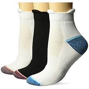 Dr. Scholl's Women's Walking Fitness Double Tab Ankle Socks 3 Pair, white/black, Shoe Size: 4-10