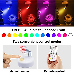 HFCDL Small Spotlight Battery Operated Accent Light with Remote, RGB LED Wireless Little Spot Light Rotatable with Dimmer & Timer for Artwork Painting