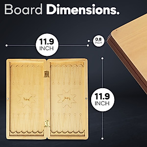 Nard 12-Inch Wooden Backgammon Travel Set for Adults and Kids - Durable Wood with Minimal Design, Portable and Easy to Take on The Go, with Metal Magnet Closure - Game Instruction Included