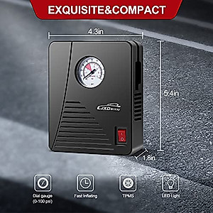 LJXDQIXIU Air Compressor Tire Inflator - Portable DC 12V 100PSI Auto Air Pump - Classic Pressure Gauge and Emergency LED Light - Car Tire, Bicycle, Basketball and Other Inflatables