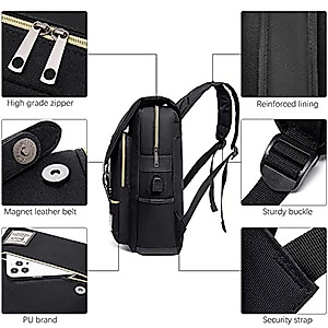 YODALA Vintage Laptop Backpack for women men, Elegant Water Resistant College Book Bag with USB Charging Port,Slim Travel Casual Daypack Fits up to 15.6Inch Laptop in ALL Black