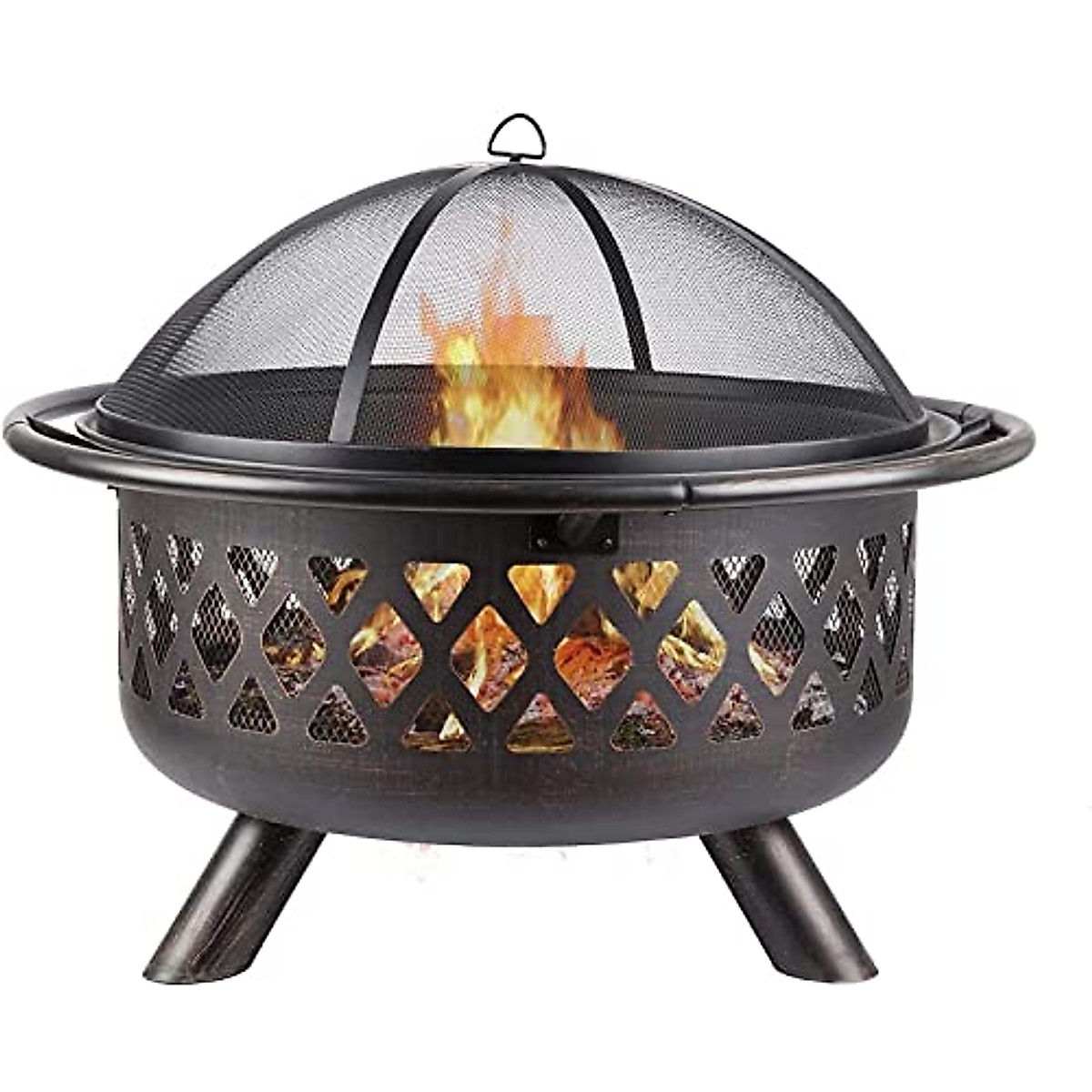 LEAYAN Garden Fire Pit Grill Bowl Grill Barbecue Rack Small Fire Pit,Outdoor Fire Pit with BBQ Grill Shelf Fire Bowl with Spark Protection Mesh Extra Includes Poker and Cover Garden Patio Heater