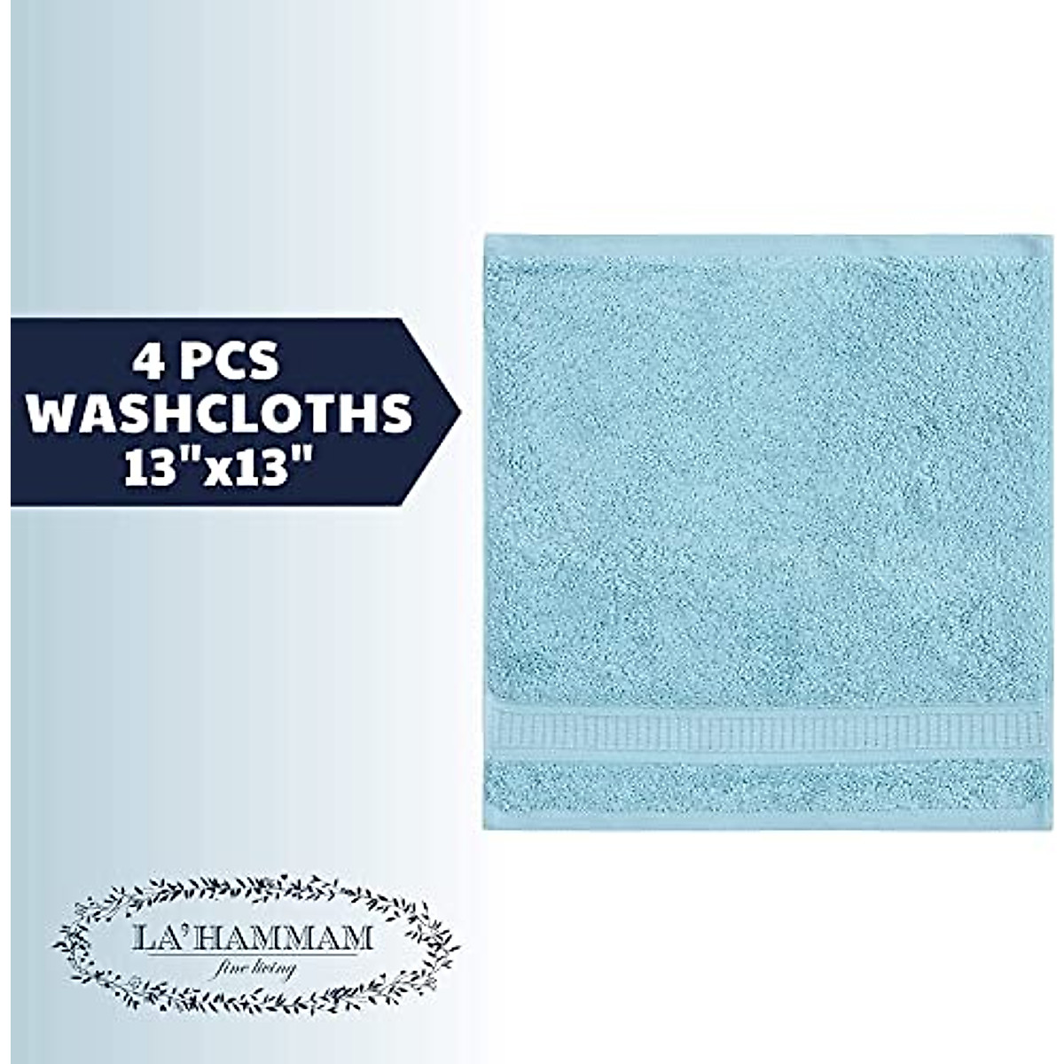 4 Piece 13” × 13” Soft Turkish Cotton Washcloths for Bathroom, Kitchen, Hotel, Spa, Gym & College Dorm | Absorbent and Super Soft Washcloth Set for Body & Face, Baby and Adults - Aqua